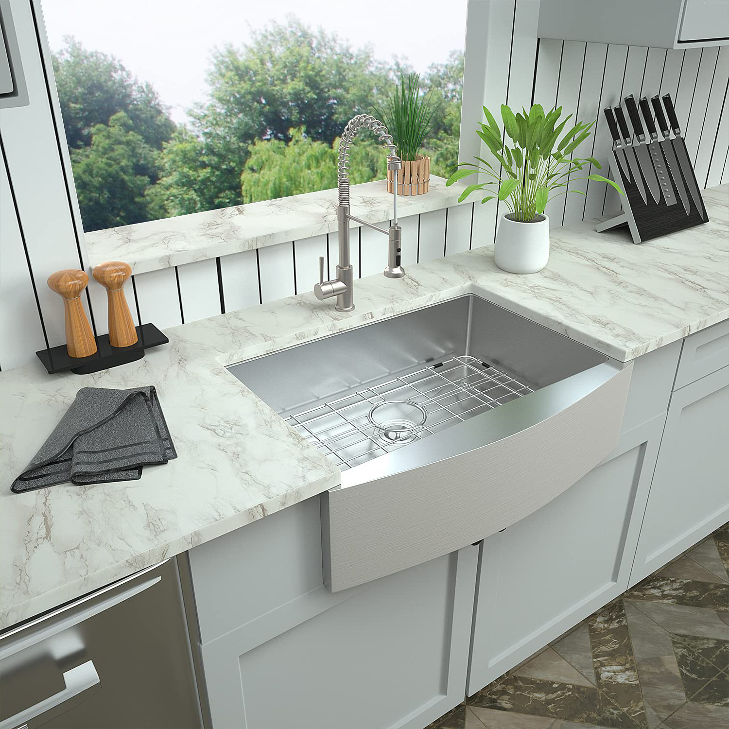 Aquacubic CUPC 30 inch large Farmhouse Handmade Stainless Steel Single ...